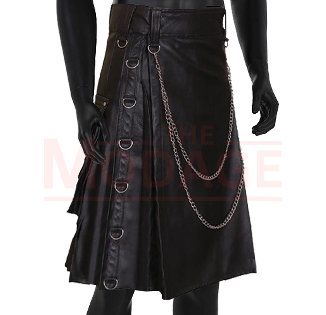 Black Leather Kilt – Mens Gothic Kilt – Steampunk Rock Goth Germanic ...