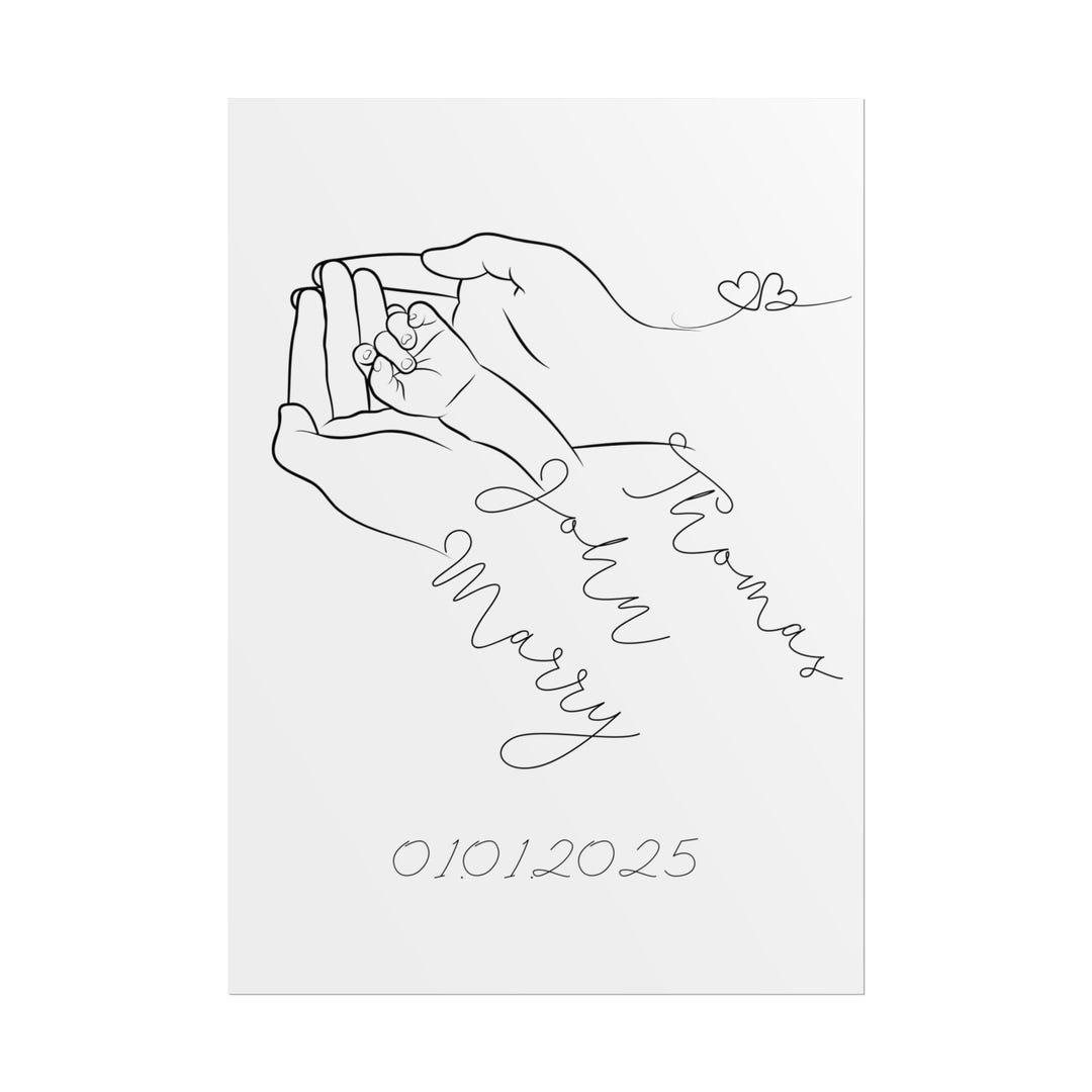 Custom Family Hands Drawing Poster, Newborn Keepsake Gift, Personalized ...