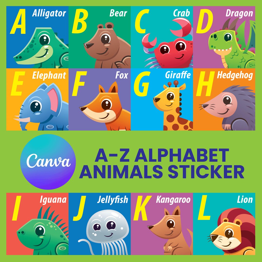 ABC Animal Alphabet Stickers – Canva File Printable - Cute 2 Sets A to ...
