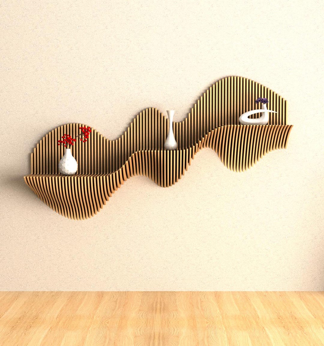 Handmade Wooden Sound Wave Shelf: Modern Parametric Wall Decor - Etsy