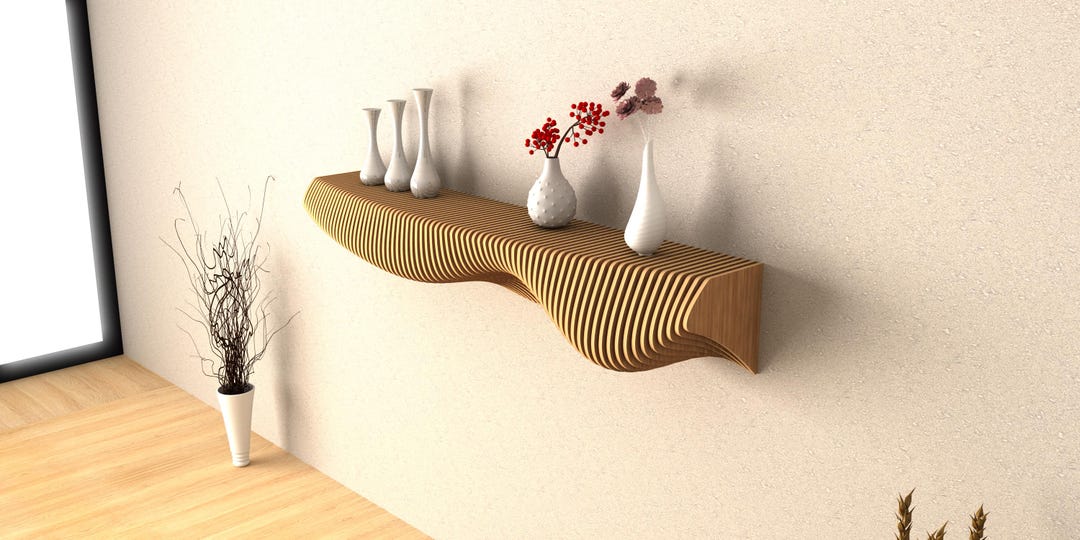 Parametric Wood Wall Shelves, Modern Wave Floating Shelf, Small ...
