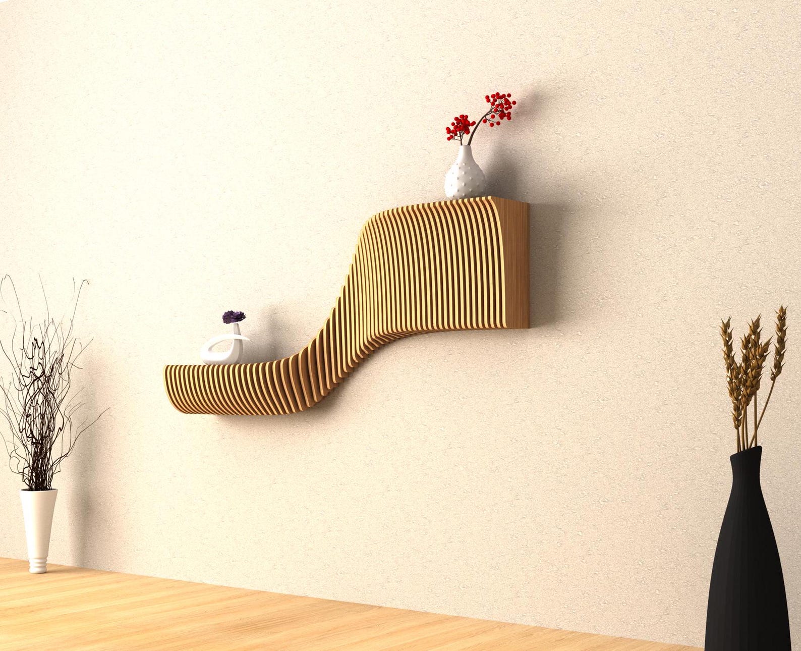 Parametric Wavy Wall Shelf: Handmade Wooden Floating Bookshelf - Etsy