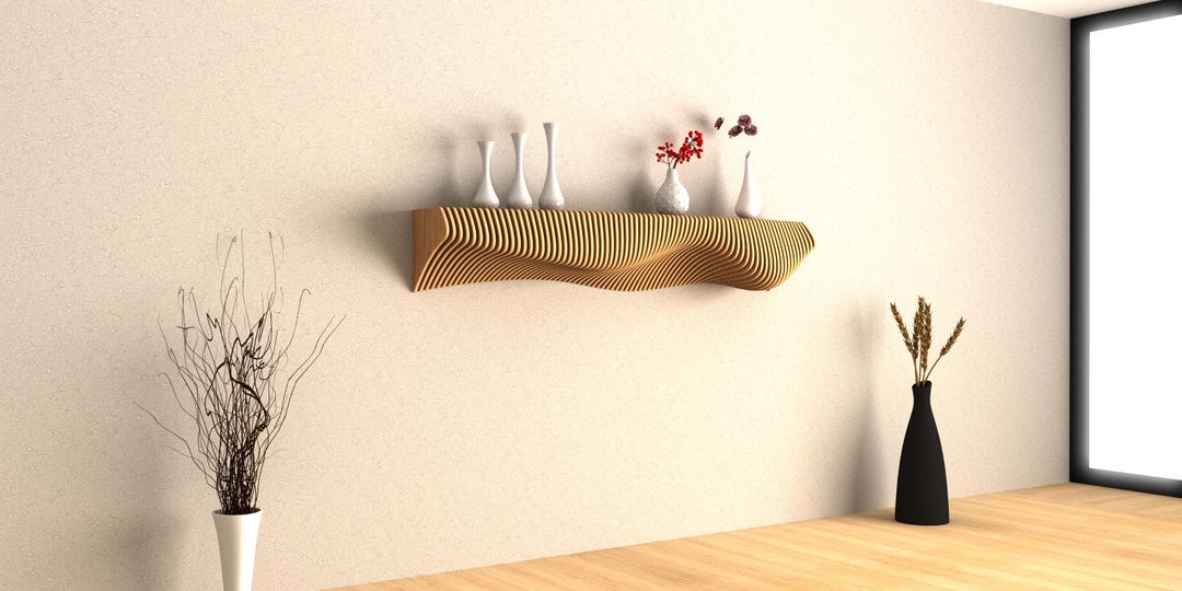 Parametric Wood Wall Shelves, Modern Wave Floating Shelf, Small ...