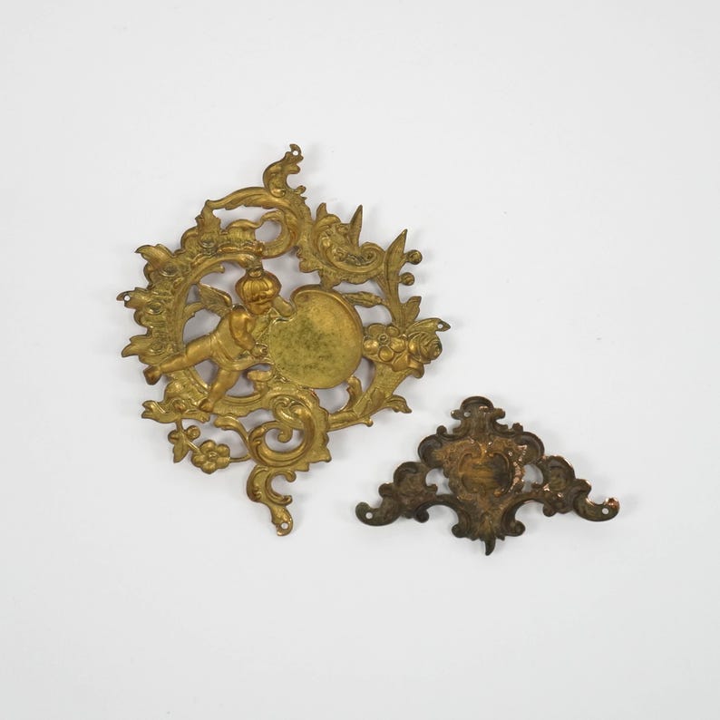 Vintage 1930s Antique Brass Rococo Furniture Embellishments With Cherub ...