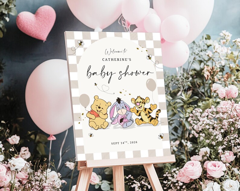 Winnie the Pooh Baby Shower Welcome Sign, Winnie the Pooh Welcome Sign ...