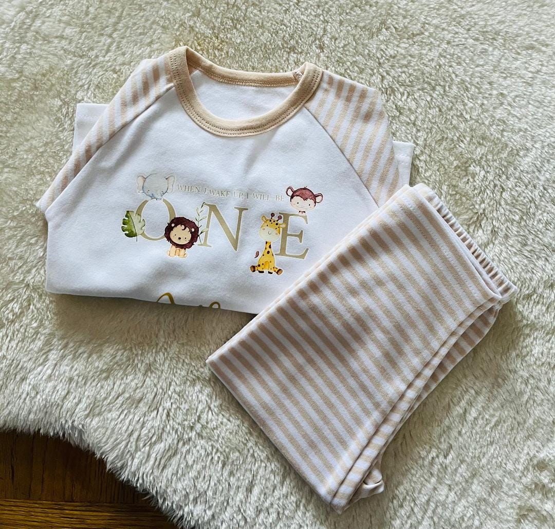 Personalised First Birthday Pyjamas | I Am One Stripe Gender Neutral ...