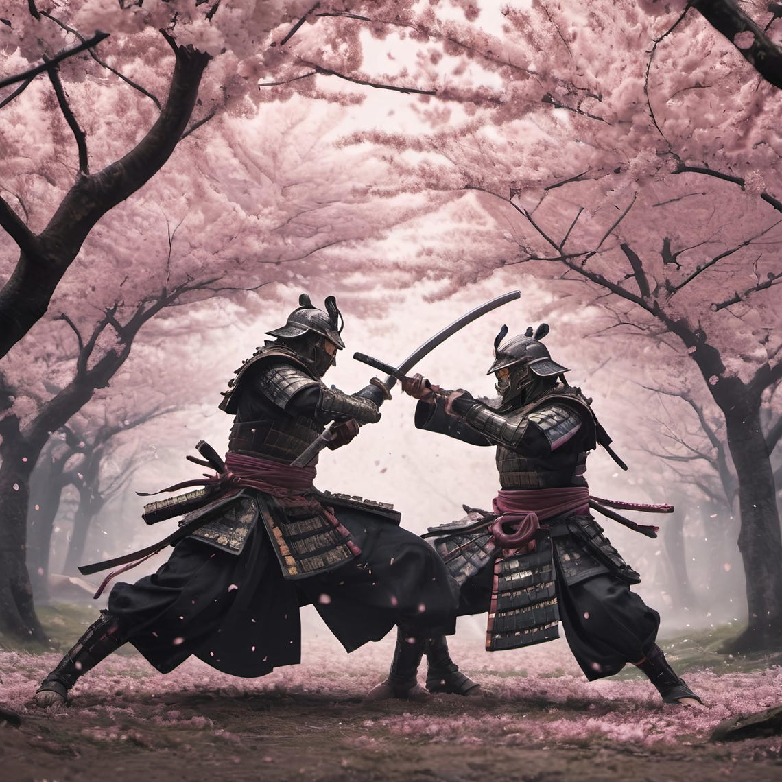Samurai Duel | Cherry Blossom Battle Art - Etsy