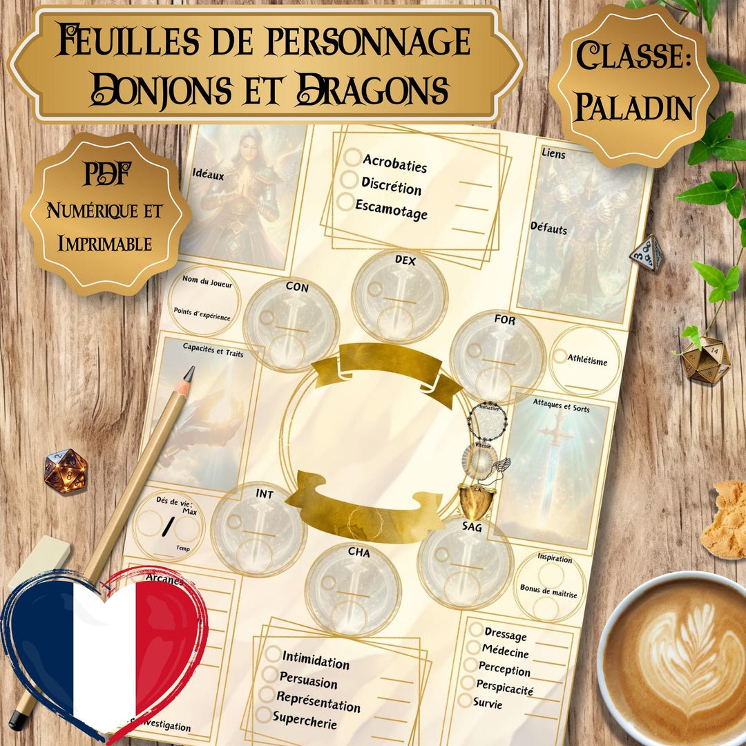 Role-playing Game Character Sheet, Dungeons and Dragons, in French ...
