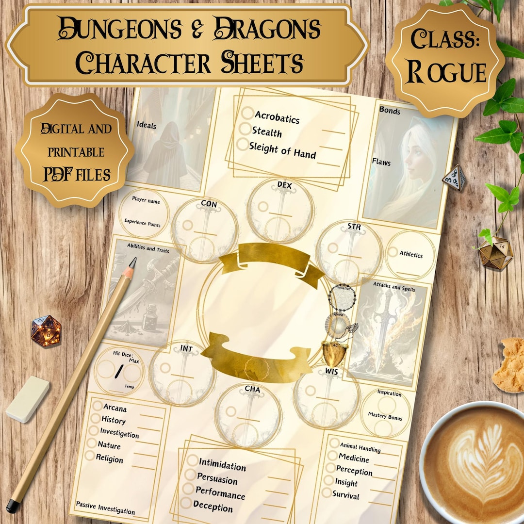 Role-playing Game Character Sheet, Dungeons and Dragons, Personalized ...