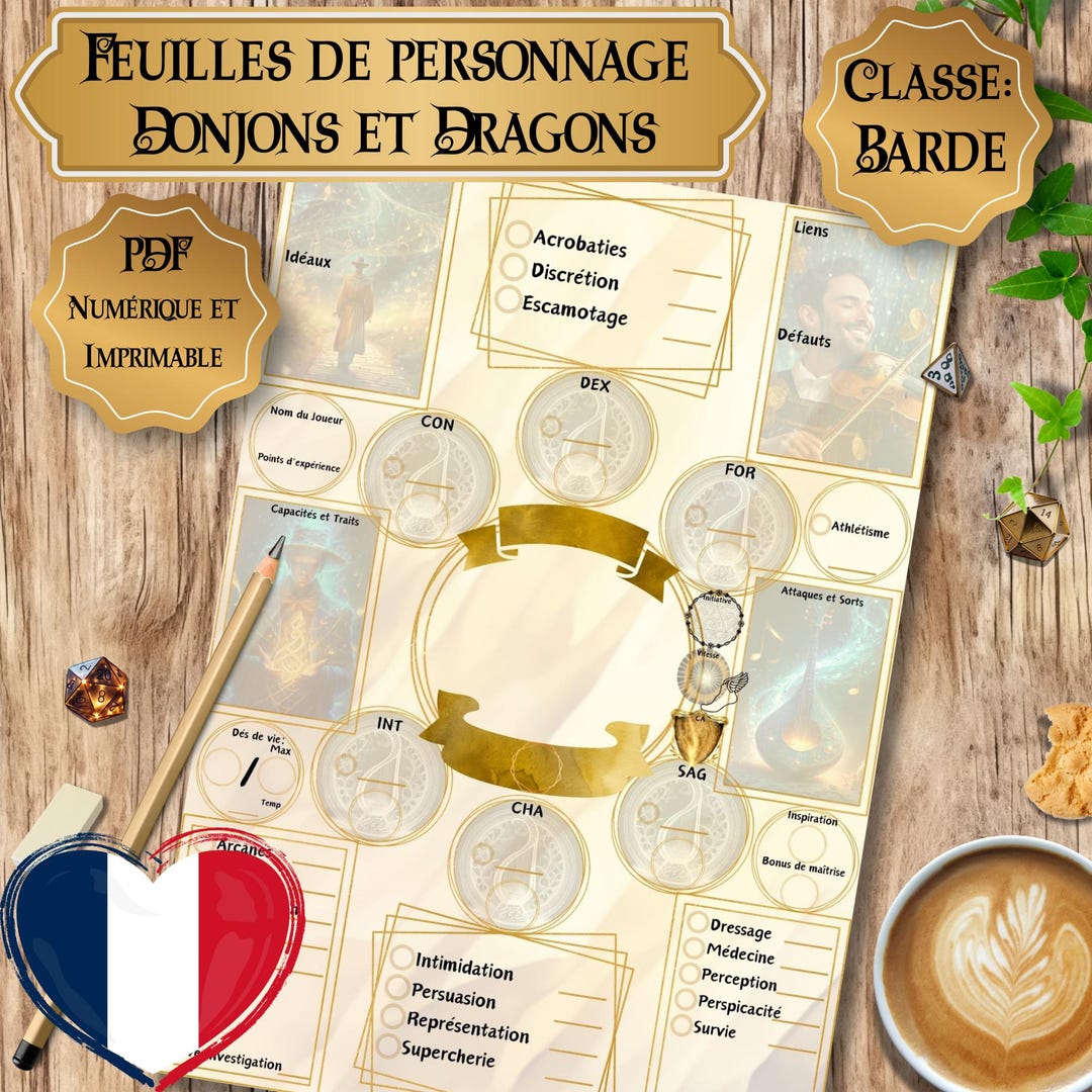 Role-playing Game Character Sheet, Dungeons and Dragons, in French ...
