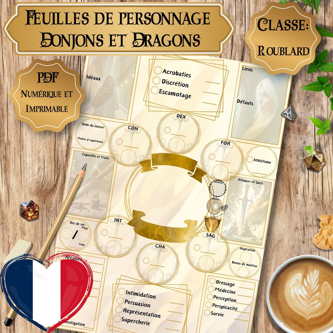 Role-playing Game Character Sheet, Dungeons and Dragons, in French ...