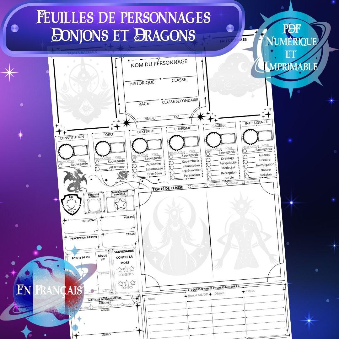 Dungeons and Dragons Role-playing Game Character Sheet, 5th Edition ...