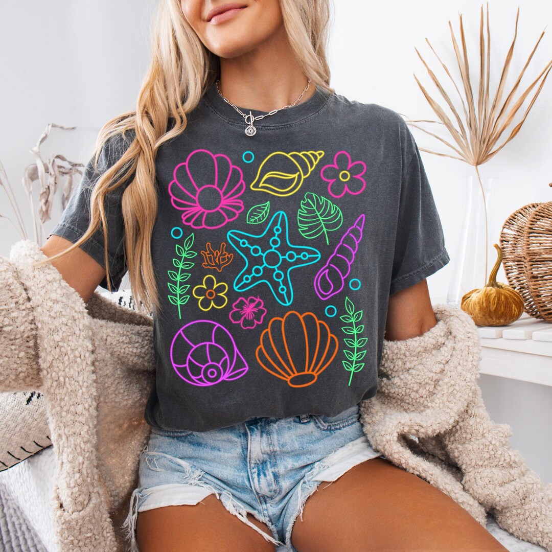 Neon Seashell PNG: Retro Coastal Clipart for Summer Shirts (digital ...