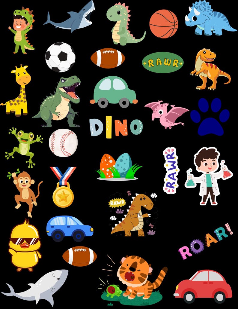 Fun & Friendly Printable Stickers set of 80 Stickers Cartoon Characters ...