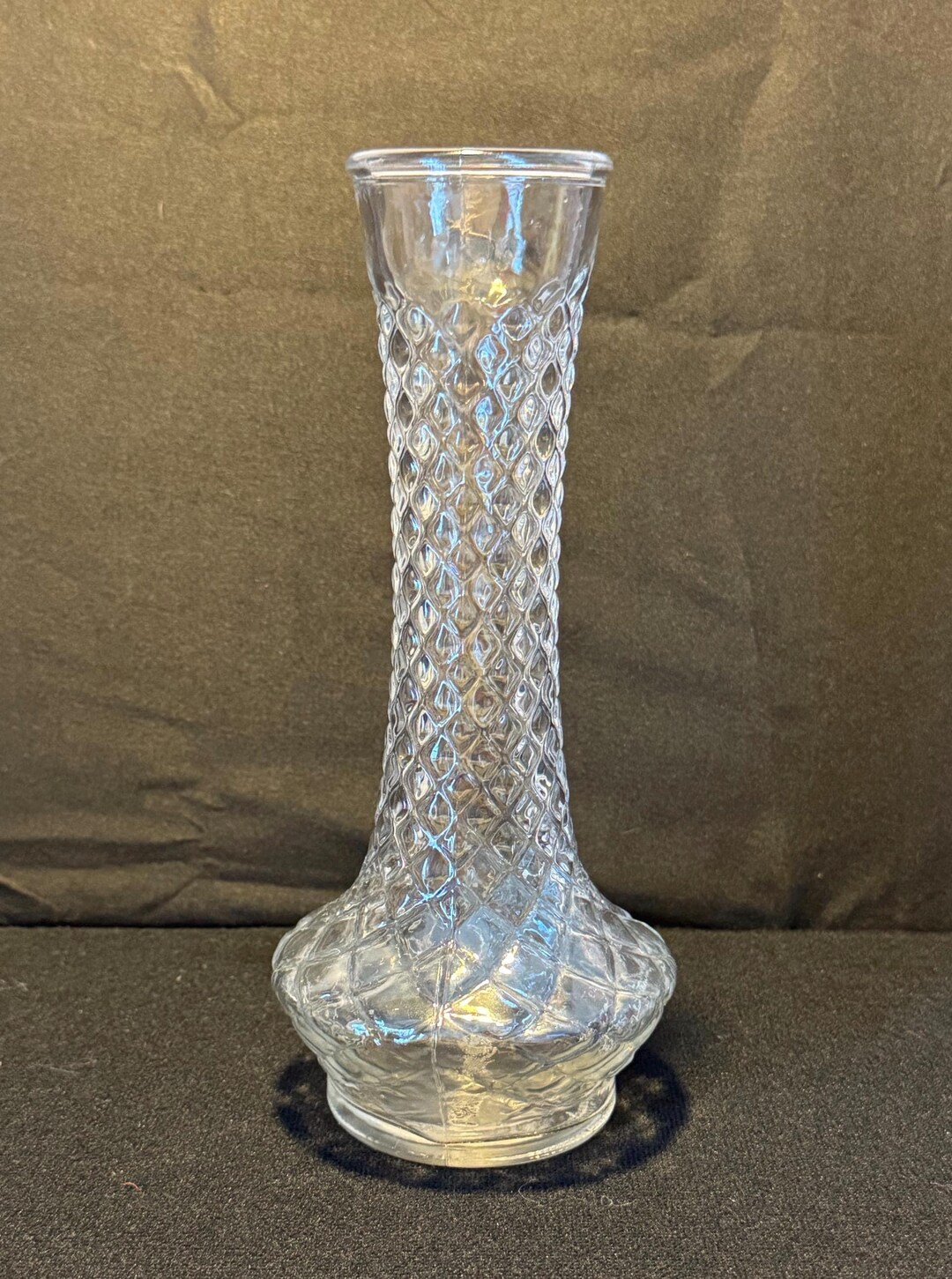 Vintage Diamond Pattern Clear Glass Vase - Etsy