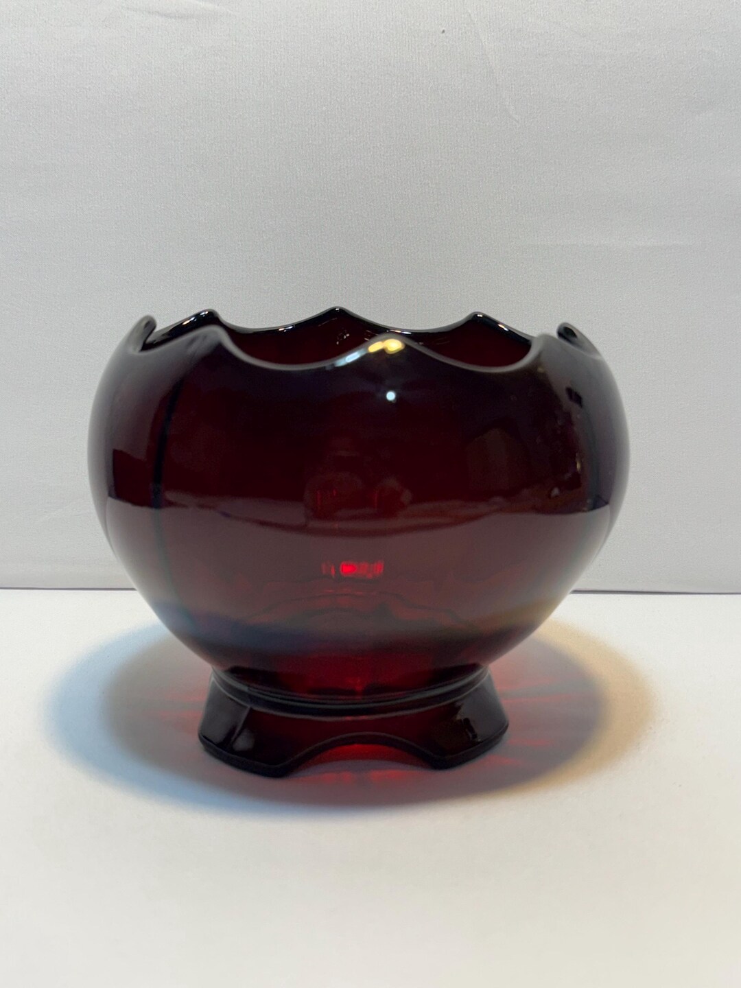Imperial Glass Ruby Red Footed Lily Pad Rim Rose Bowl - Etsy