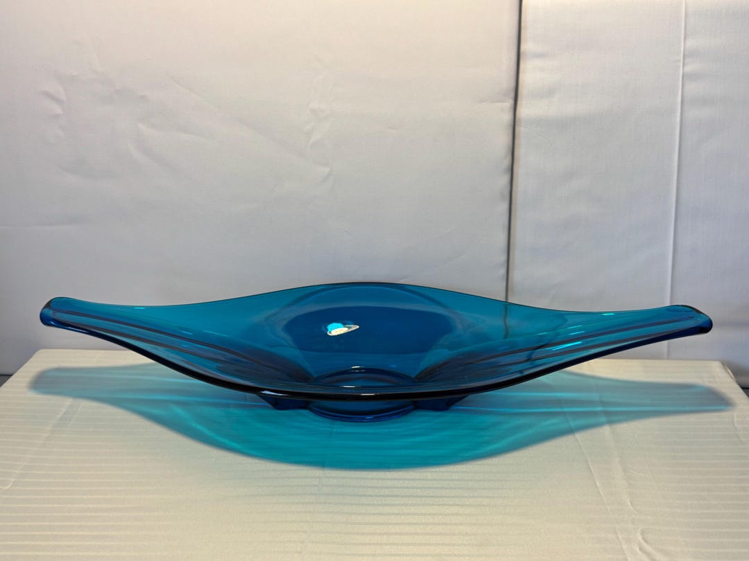 Vintage Viking Glass Hand Blown Bluenique Epic Large Oval Console Bowl ...