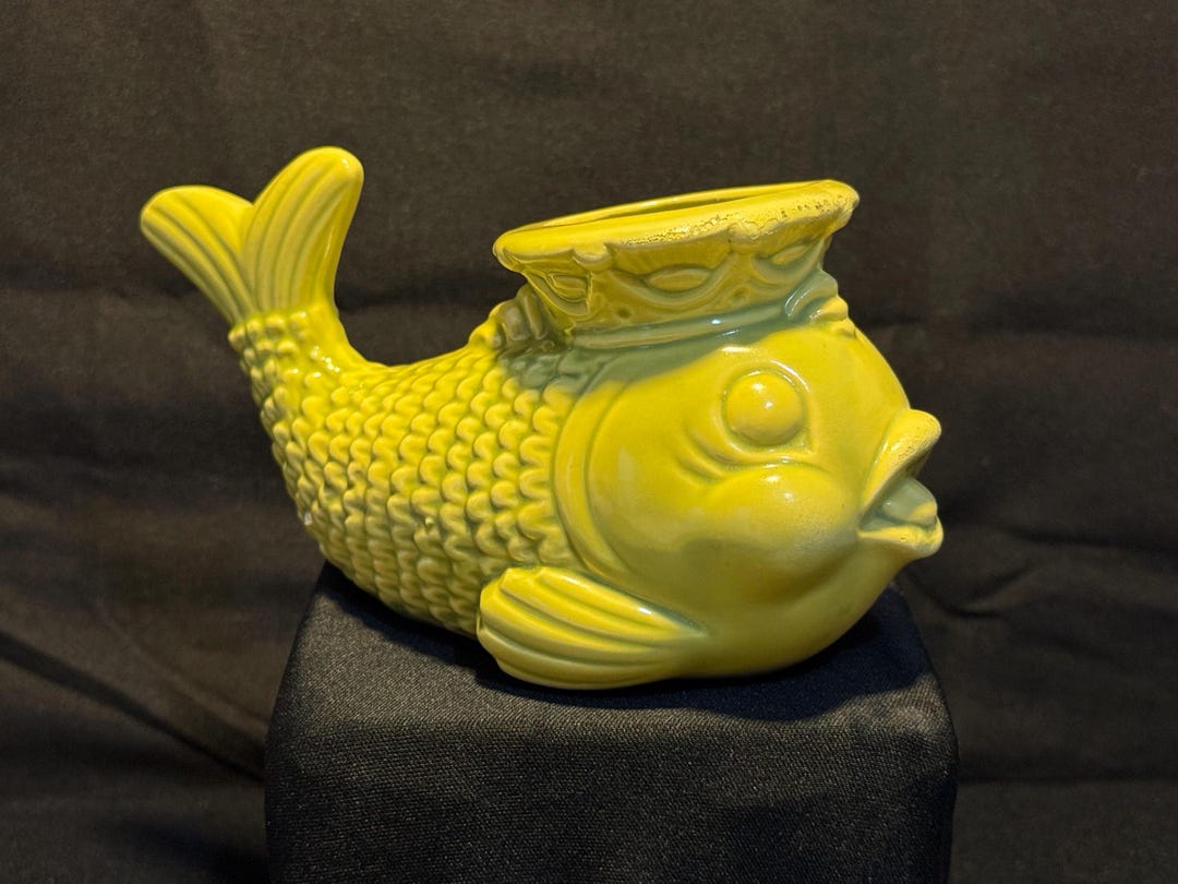 Vintage Glazed Ceramic Fish Planter - Etsy