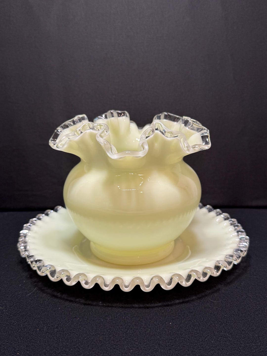 Fenton Custard Ivory Crest Rose Bowl and Plate - Etsy