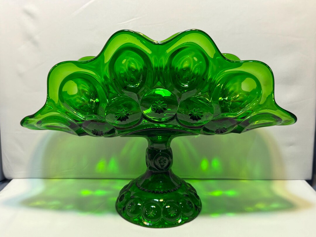 Large Emerald Green Glass LG Wright Moon & Stars Banana Boat Compote ...