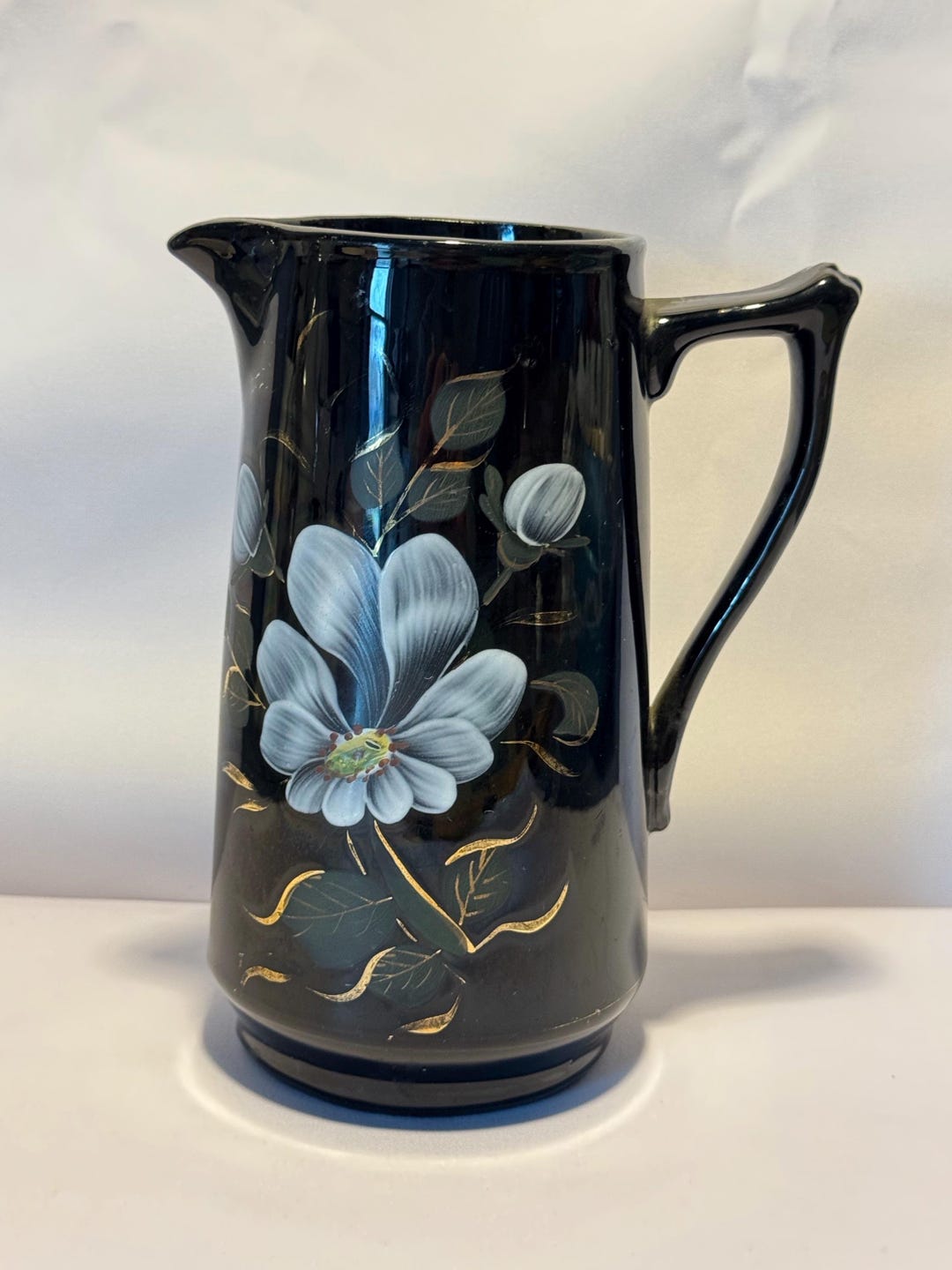 Victorian Black Hand Painted Pitcher/ Jug - Etsy