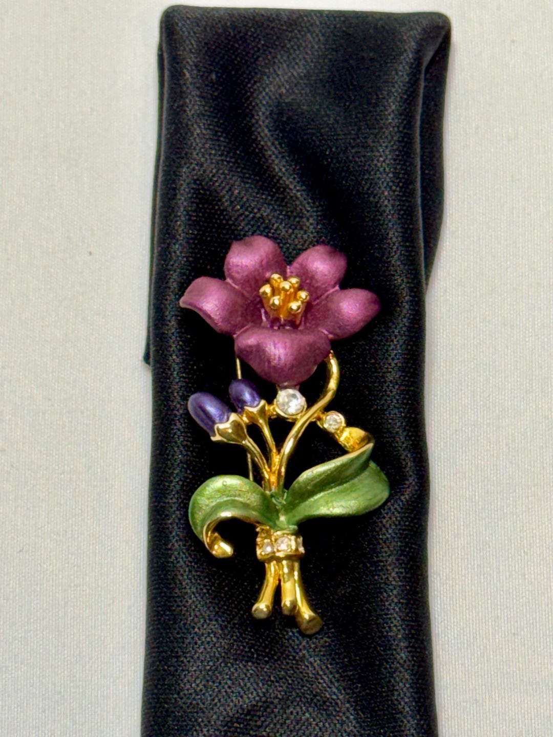 Purple Enamel and Rhinestone Iris Flower Brooch - Etsy
