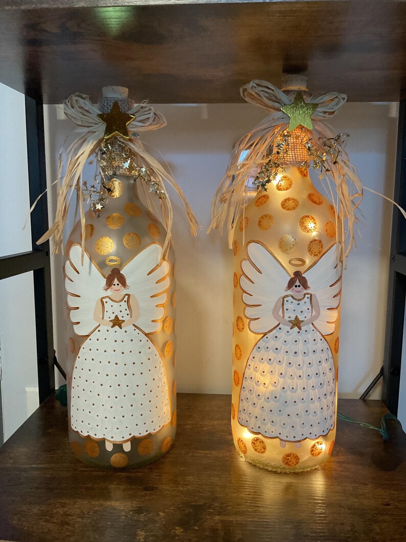 Hand Painted, Light up Wine Bottle - Angel - Etsy