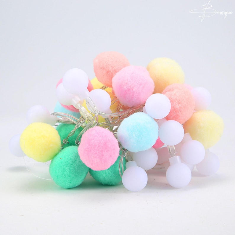 Pom Pom String Lights LED Fairy Lights for Bedroom Nursery Party Decor ...