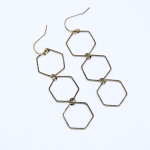 Hexagon Earrings, Geometric Earrings, Hoop Earrings, Antique Bronze ...