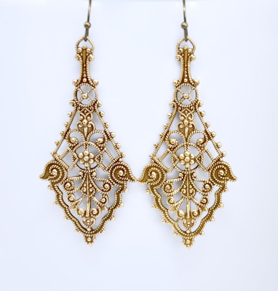 Large Statement Filigree Earrings Art Deco Earrings Bohemian | Etsy