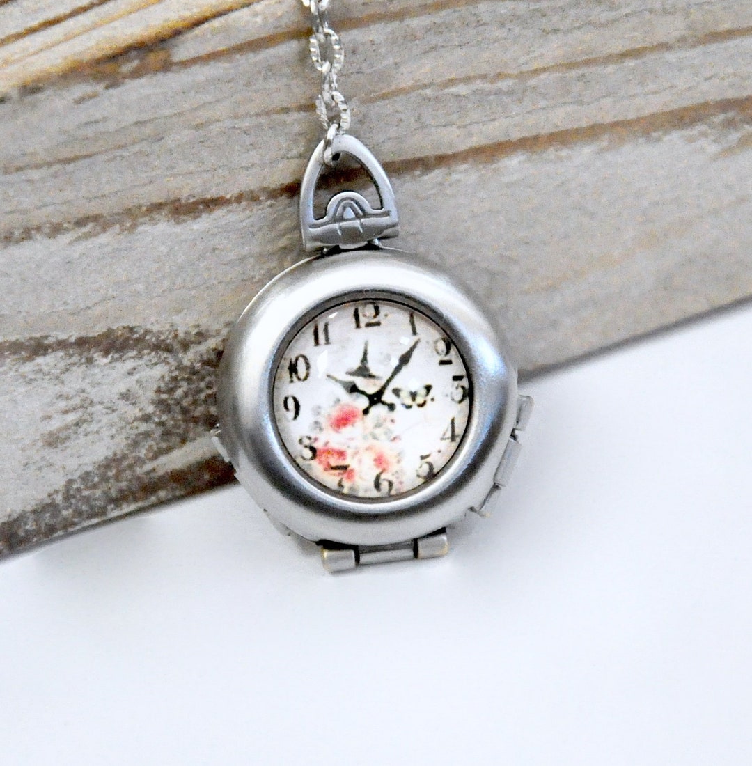 4 Photo Clock Locket Necklace, Multi Picture Locket, Antique Silver ...