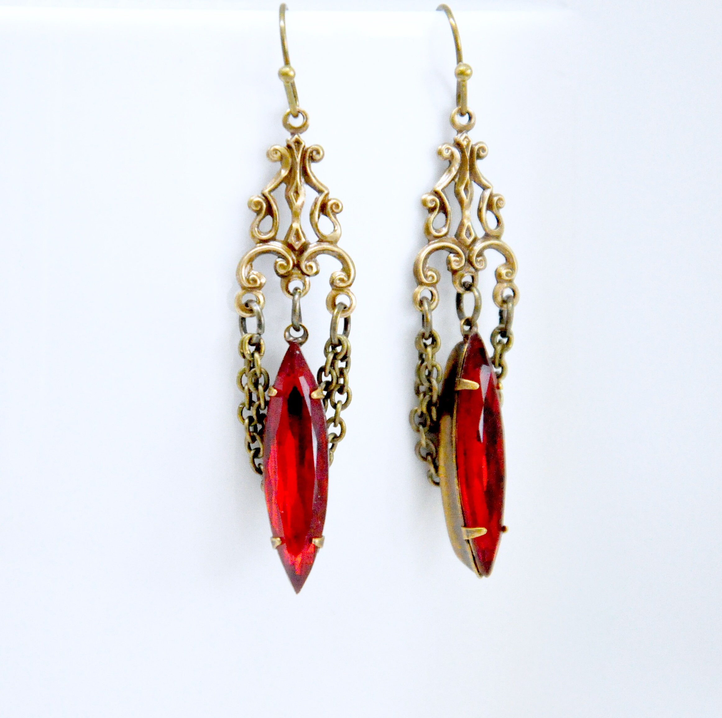 Romantic Red Victorian Earrings Siam Ruby Earrings Red | Etsy