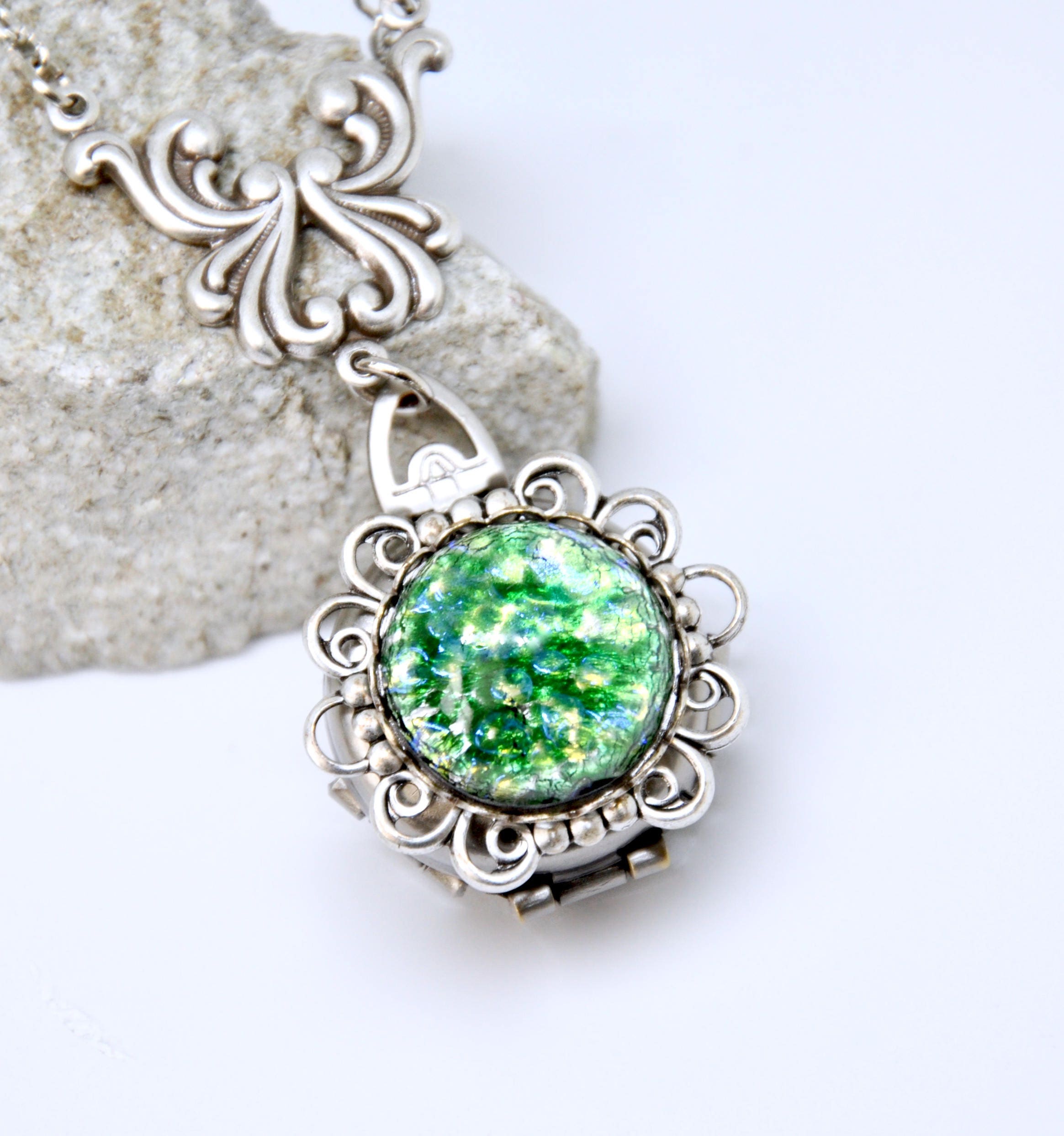 Emerald Green Locket Necklace 4 Photo Locket Antique Silver | Etsy