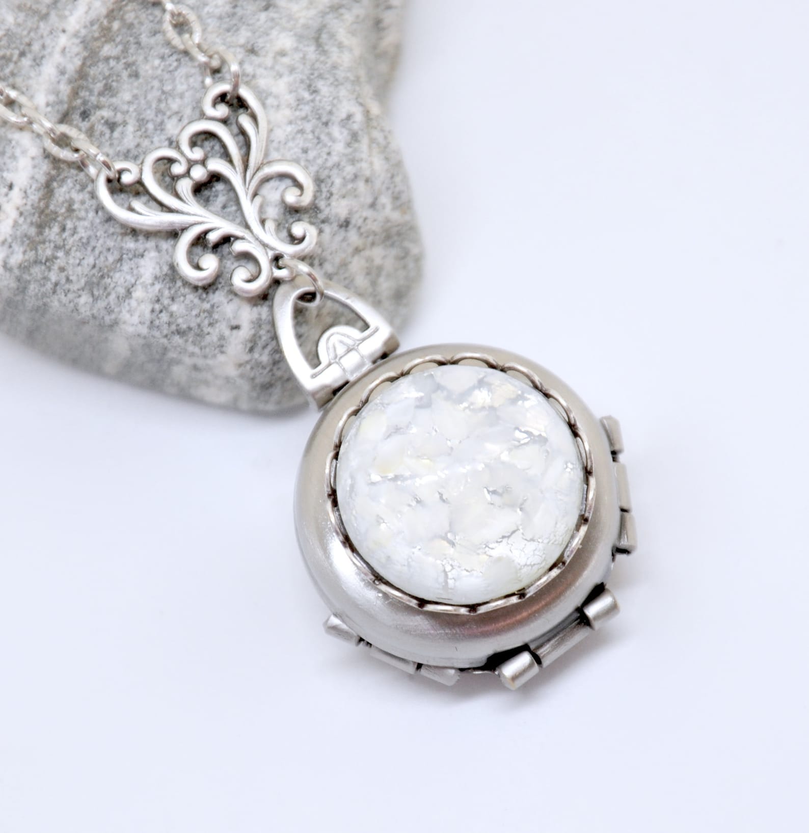 White Opal Locket Necklace Silver 4 Picture Locket Antique - Etsy