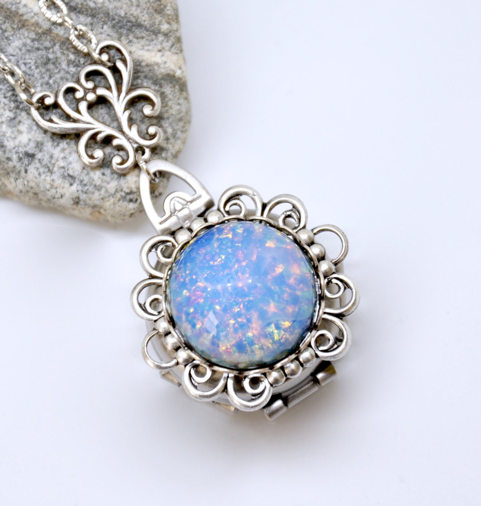Blue Opal Locket Necklace Silver 4 Picture Locket Antique - Etsy