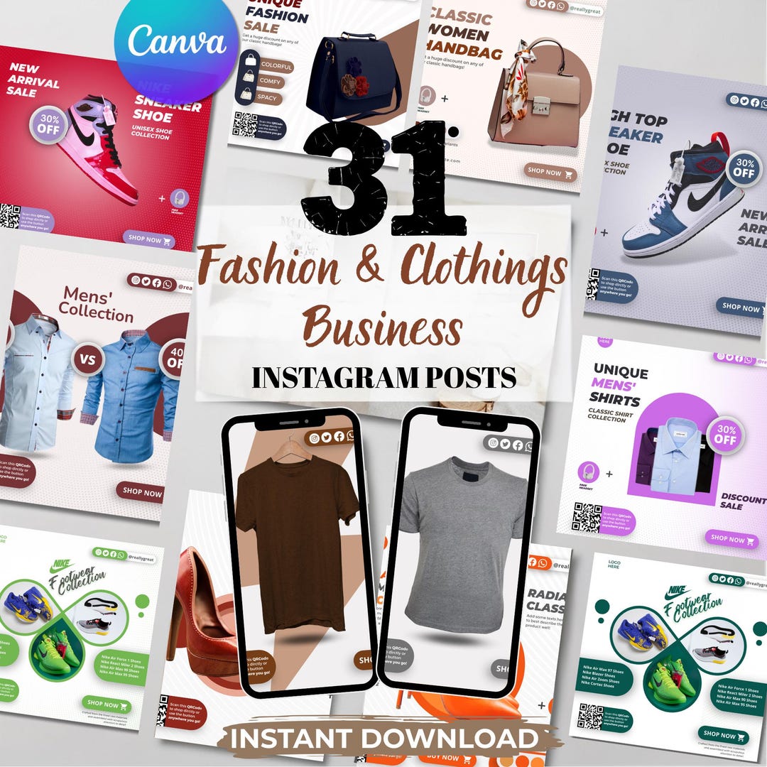 Fashion Instagram Templates for Canva Pro: Clothing Brand Social Media ...