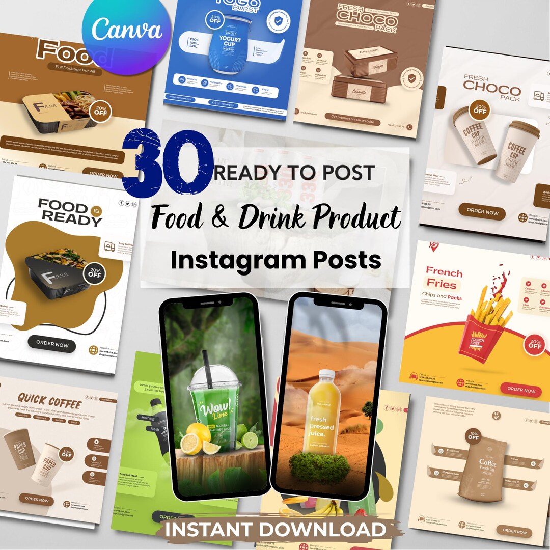30 Food & Drink Instagram Post Templates, Restaurant Promotion (canva ...
