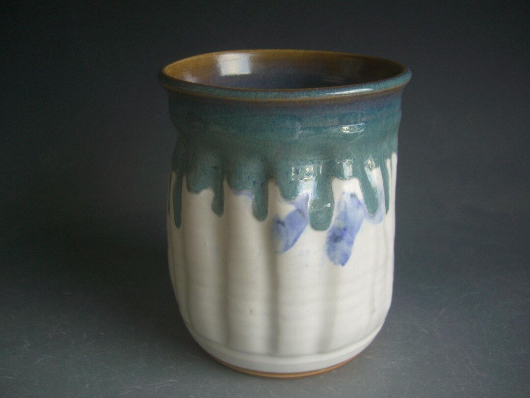 Hand-thrown Stoneware Spoon Jar: Blue White Glaze Kitchen Pottery - Etsy