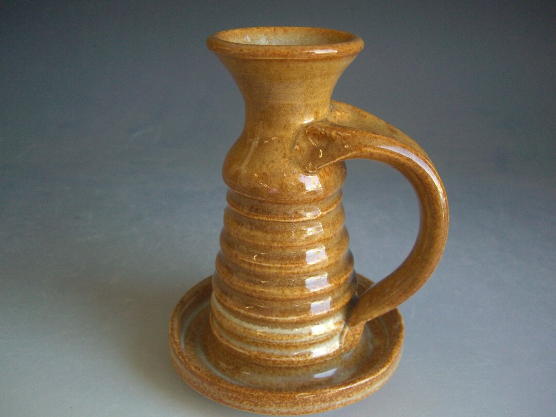Hand-thrown Stoneware Candle Holder: Gold Sand Glaze, Artist Signed - Etsy