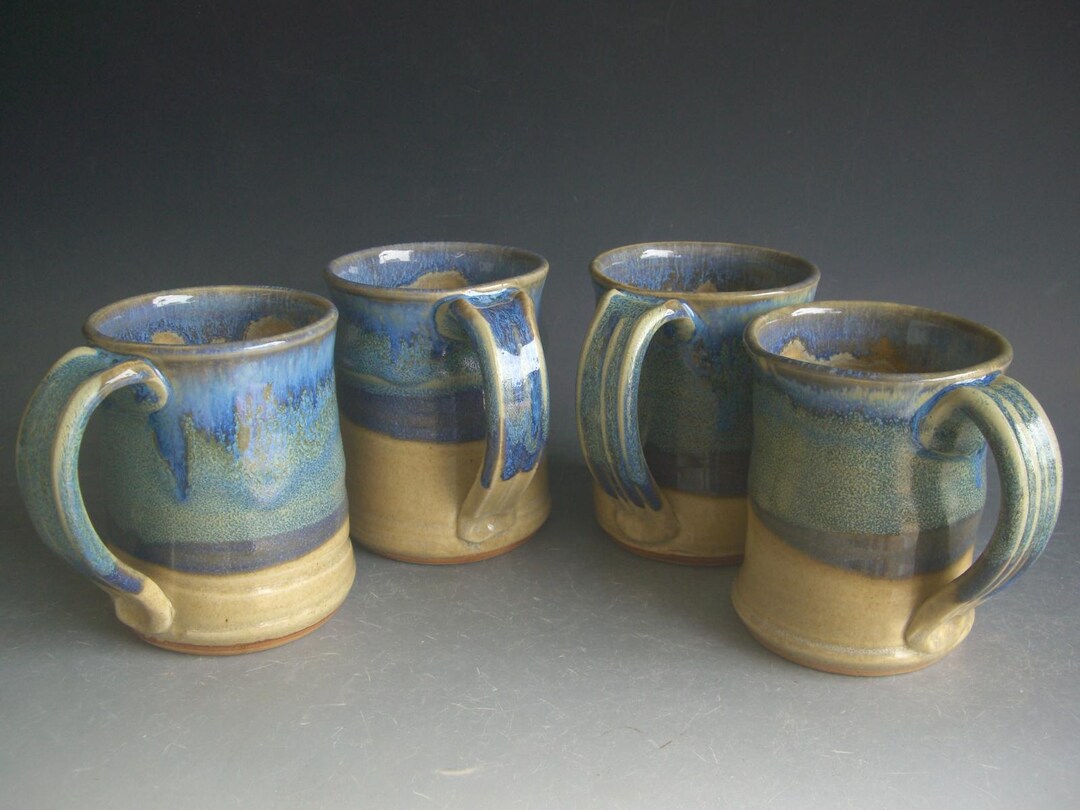 Hand Thrown Handmade Stoneware Pottery Mugs Matching Set of 4 (M-3) - Etsy