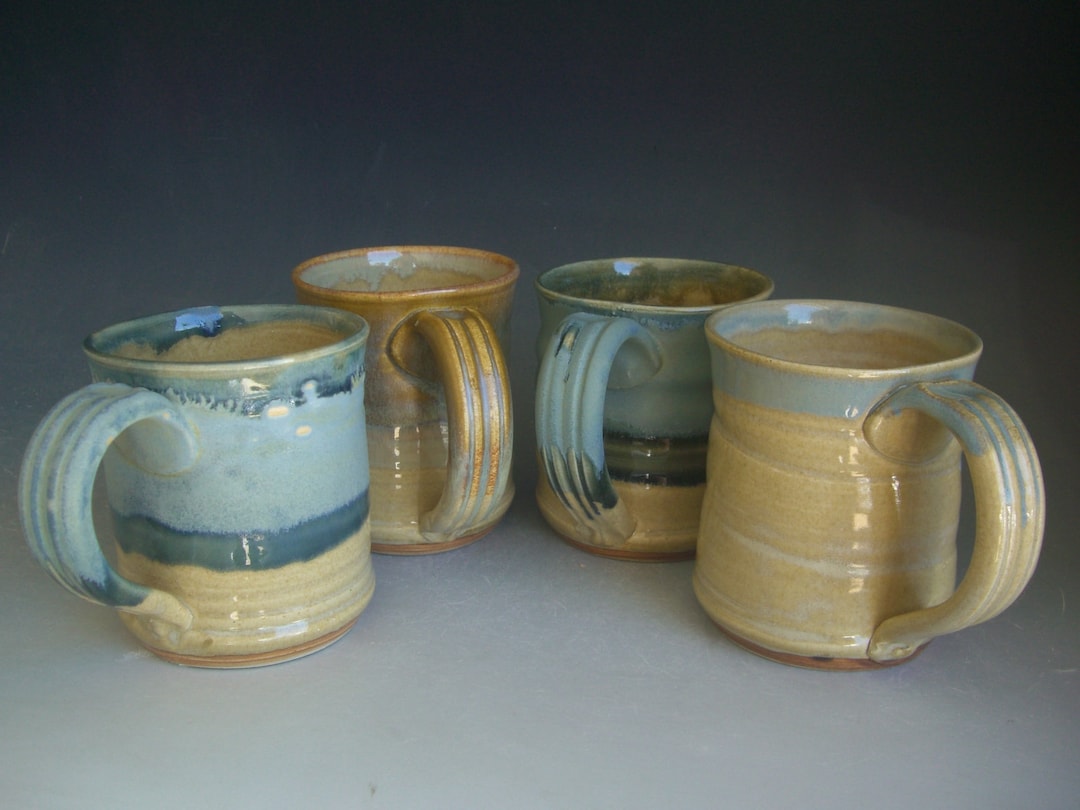 Hand Thrown Handmade Stoneware Pottery Large Mixed Mugs Set of 4 MM-50 ...