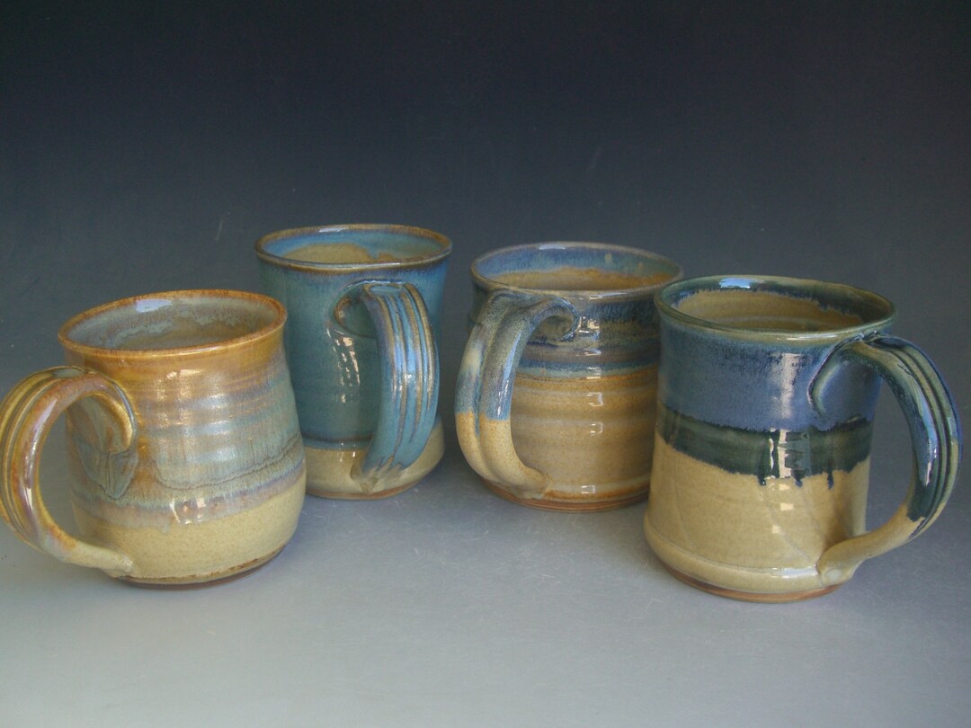 Hand Thrown Handmade Stoneware Pottery Large Mixed Mugs Set of 4 MM-64 ...