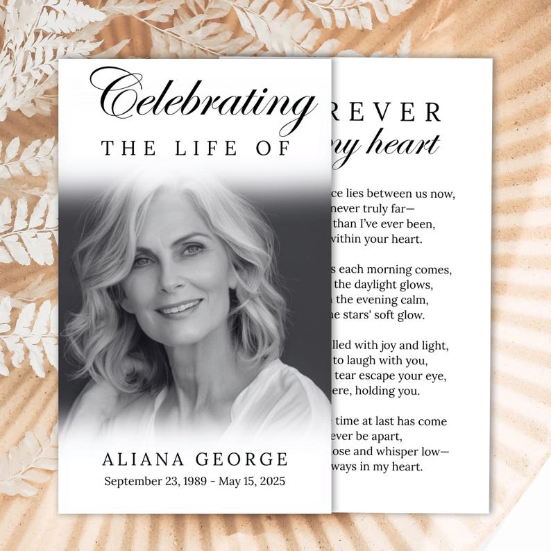 Minimalist Funeral Prayer Cards Template: Editable Memorial Card (canva ...