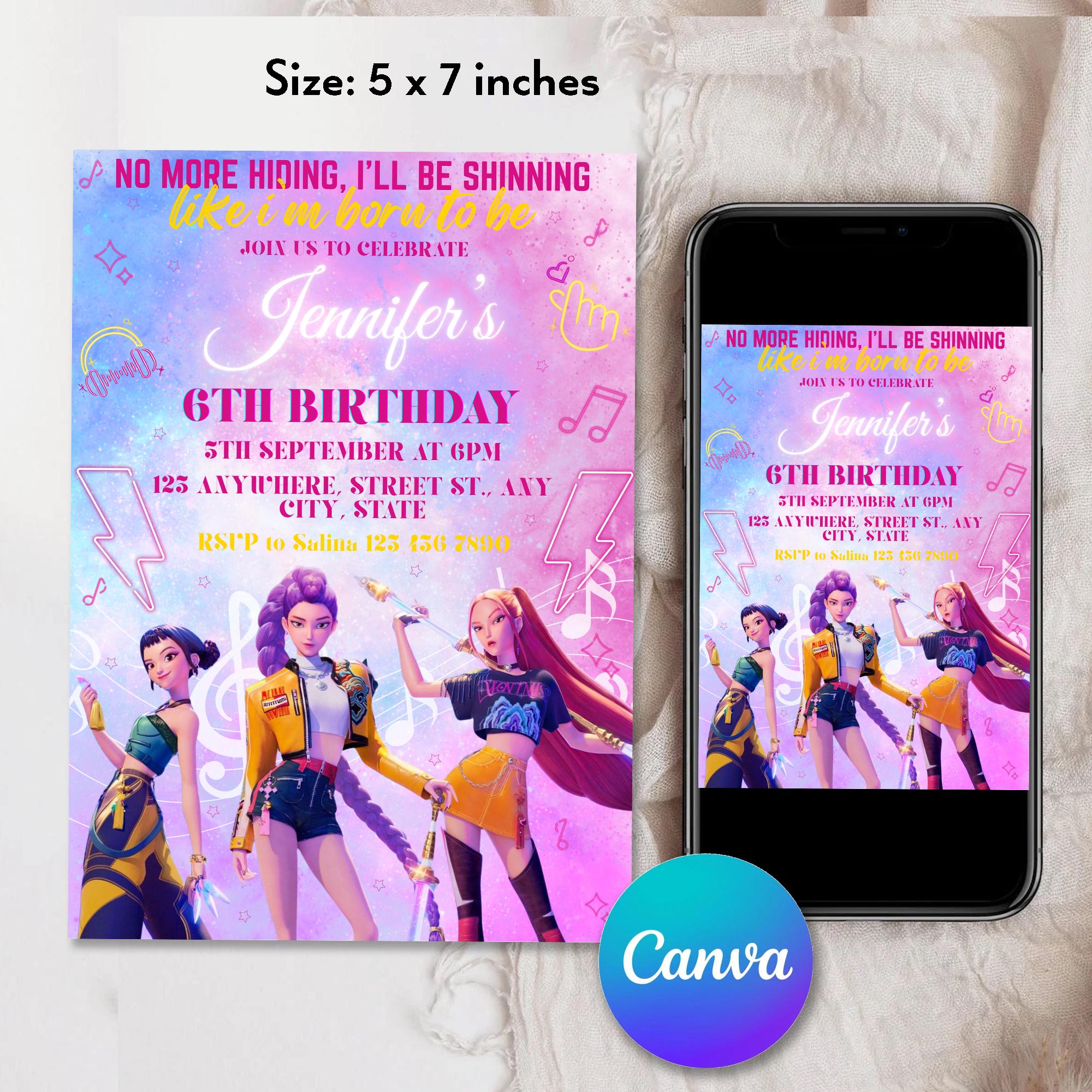 Kpop Demon Hunter Birthday Invitation | Editable Canva Template | Kpop ...
