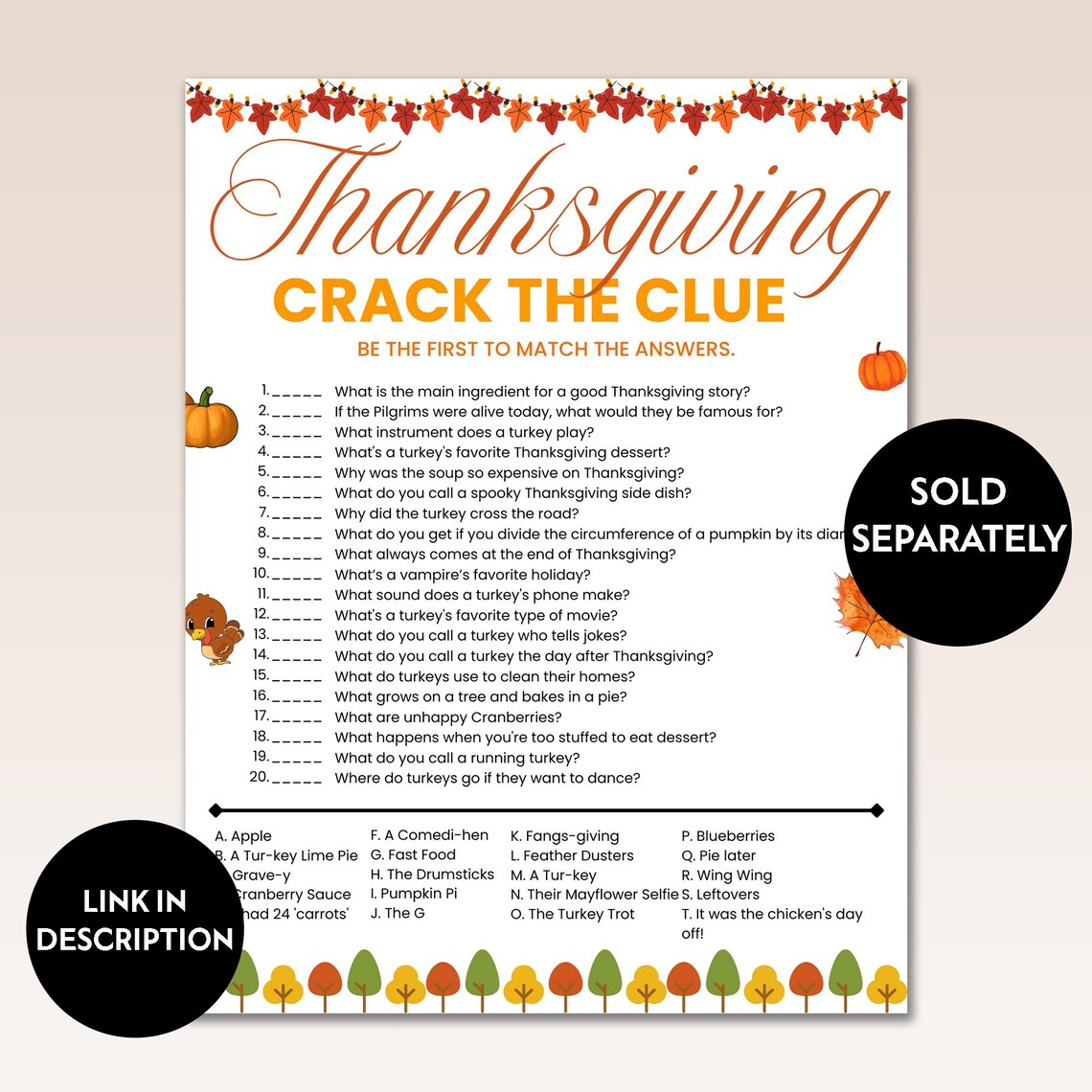 Printable Thanksgiving Game, Family Thanksgiving Game, Dinner Table ...