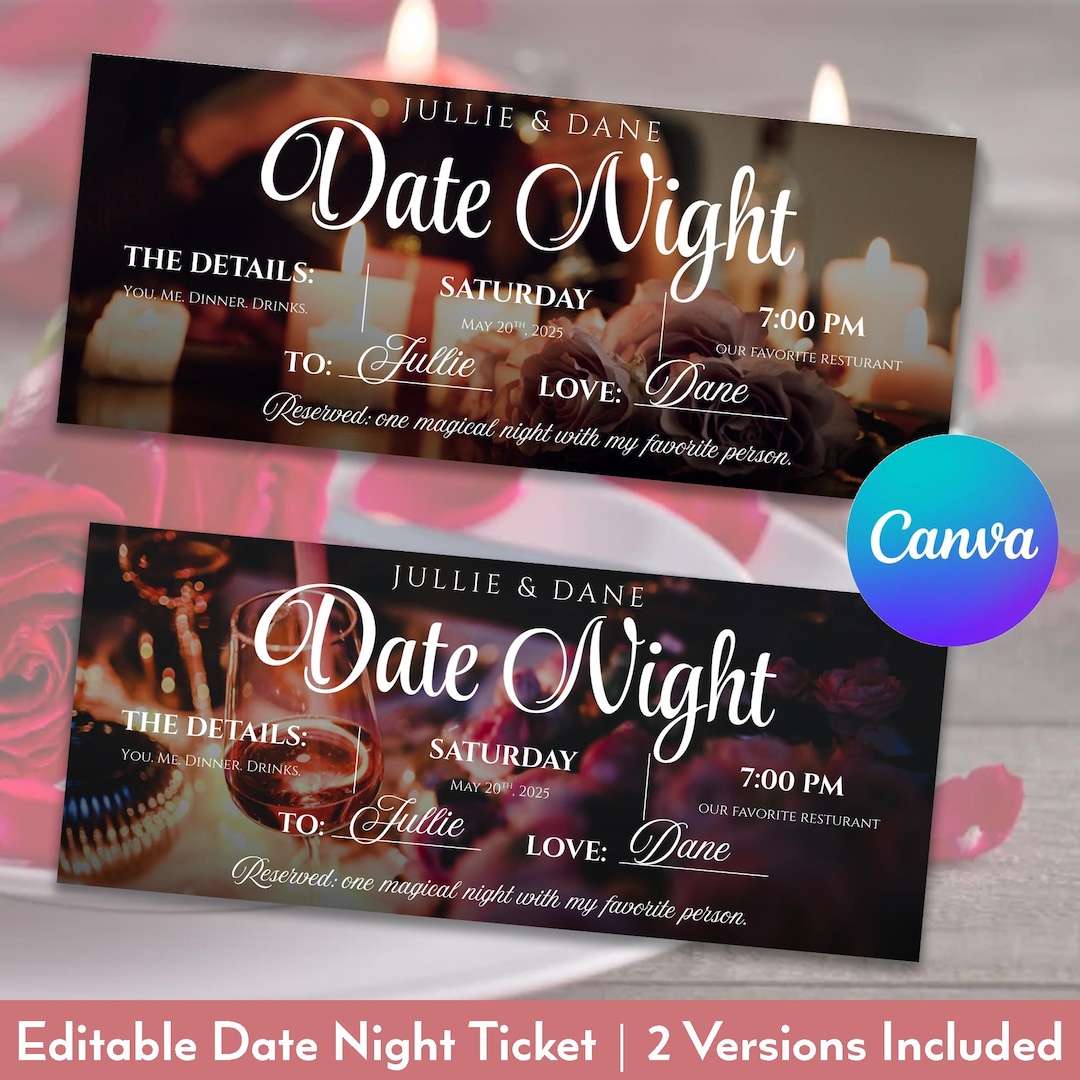 Date Night Ticket Template, DIY Romantic Valentine/anniversary Gift ...
