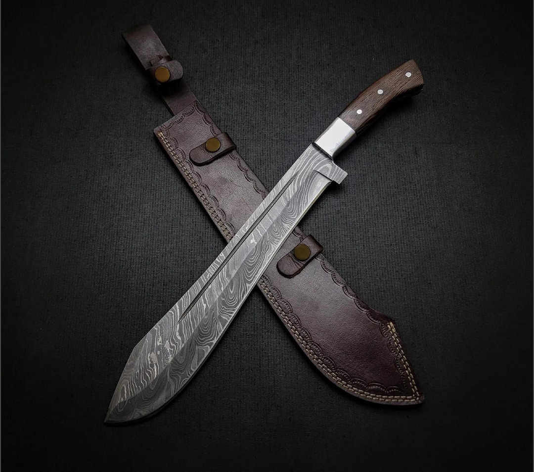 Handmade 18'' Damascus Steel Machete With Leather Sheath | Densified ...