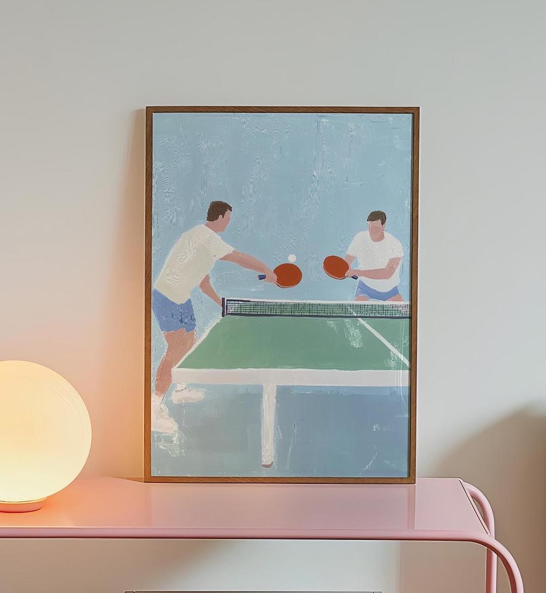 Table Tennis Print, Ping Pong Poster, Game Room Oil Painting Decor ...
