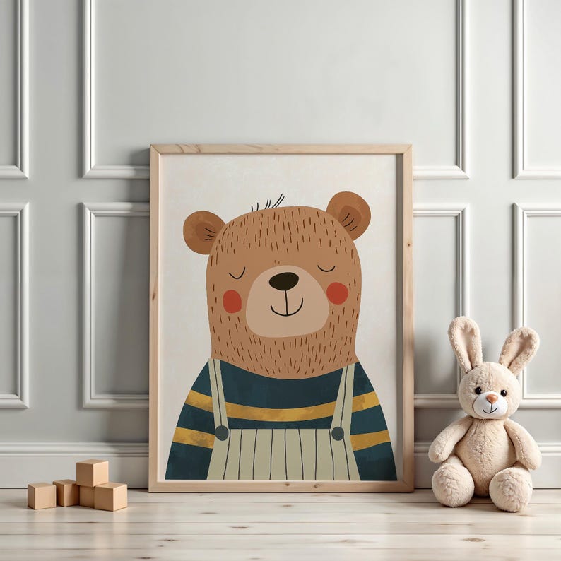 Bear Wall Art, Nursery Kids Room Print, Cute Bear Printable, Happy Bear ...