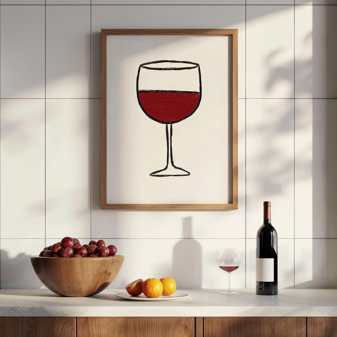 Modern Wine Glass Line Art Print: Kitchen Bar Decor (digital Download ...